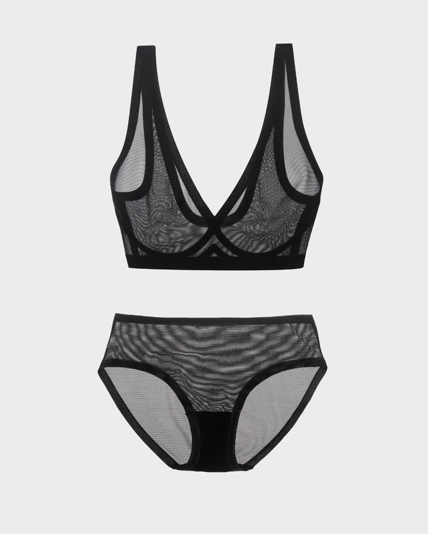 Black Sheer Bralette & Brief Set - Comfortable and Sustainable Lingerie ...